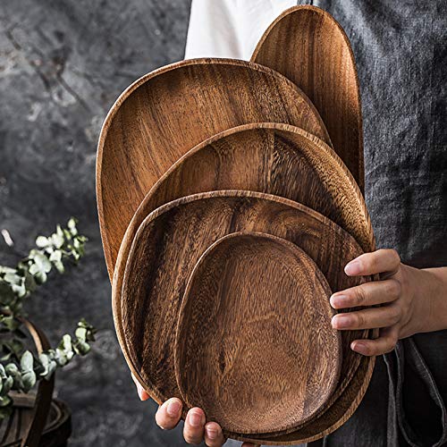 qiguch66 Plate,Wooden Round Pastry Serving Plate Rectangle Food Dish Dried Fruit Tray Tableware - 5