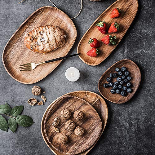 qiguch66 Plate,Wooden Round Pastry Serving Plate Rectangle Food Dish Dried Fruit Tray Tableware - 5