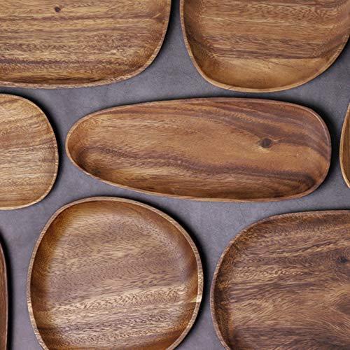 qiguch66 Plate,Wooden Round Pastry Serving Plate Rectangle Food Dish Dried Fruit Tray Tableware - 5