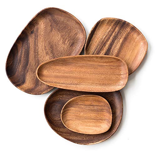 qiguch66 Plate,Wooden Round Pastry Serving Plate Rectangle Food Dish Dried Fruit Tray Tableware - 5