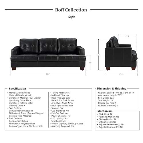 Lexicon Roff Living Room Sofa, Black