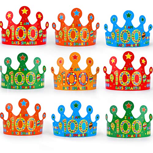 35 Pieces 100 Days Paper Crowns, 100th Day of School Celebration Paper Crown Party Hat with I am 100 Days Smarter Printed, for Classroom School Decor