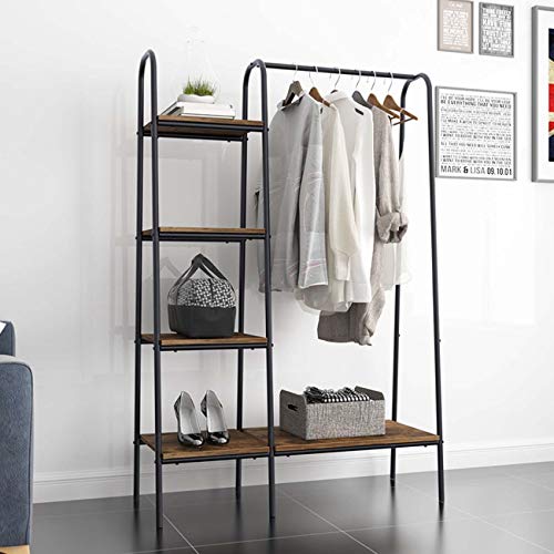 soges Free-Standing Garment Racks Metal Clothing Rack with Storage Shelvels and Hanging Rod Closet Storage Organizer Clothing Rack Black,UT-011