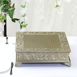 efavormart 18” gold square embossed metal cake plateau stand riser wedding birthday party dessert cake pedestal display plate