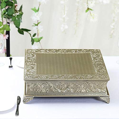 Efavormart 18” Gold Square Embossed Metal Cake Plateau Stand Riser Wedding Birthday Party Dessert Cake Pedestal Display Plate