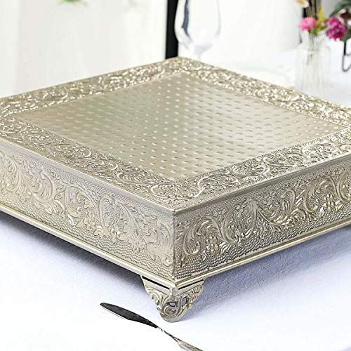 Efavormart 18” Gold Square Embossed Metal Cake Plateau Stand Riser Wedding Birthday Party Dessert Cake Pedestal Display Plate