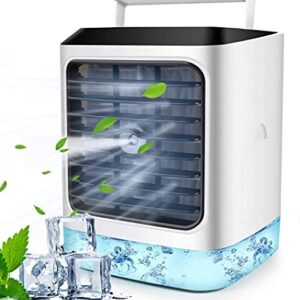 Personal Air Cooler, Upgraded 4 in 1 Portable Evaporative Conditioner with 7 LED Light/Purifier/Humidifier/ 3 Modes Desktop Fan, Mini USB Simply Modern Quiet Air Conditioner Fan for Office, Home Use