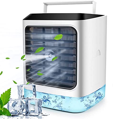 Personal Air Cooler, Upgraded 4 in 1 Portable Evaporative Conditioner with 7 LED Light/Purifier/Humidifier/ 3 Modes Desktop Fan, Mini USB Simply Modern Quiet Air Conditioner Fan for Office, Home Use