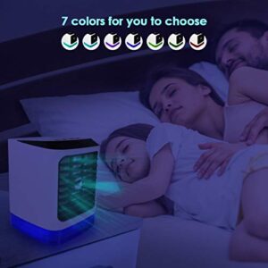 Personal Air Cooler, Upgraded 4 in 1 Portable Evaporative Conditioner with 7 LED Light/Purifier/Humidifier/ 3 Modes Desktop Fan, Mini USB Simply Modern Quiet Air Conditioner Fan for Office, Home Use