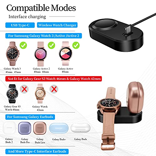 2 in 1 Charger Stand for Samsung Watch and Earbuds, Galaxy Watch Charger Dock Compatible with Samsung Galaxy Watch 3/Active 2/Active & Galaxy Buds 2/Pro/Live/Buds+/Buds and More Type-C Buds