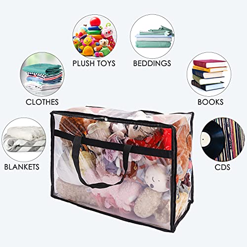 SGHUO Clear Zippered Storage Bag, Plastic Vinyl Clear Storage Bag for Blanket Clothes, Comforter, Bedding, Moving Bag with Zipper and Reinforced Handle (4pcs)