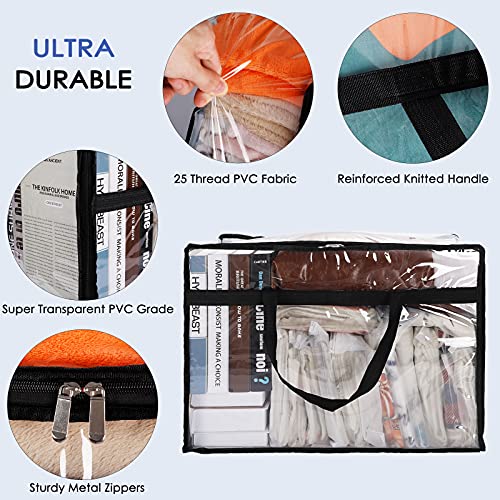 SGHUO Clear Zippered Storage Bag, Plastic Vinyl Clear Storage Bag for Blanket Clothes, Comforter, Bedding, Moving Bag with Zipper and Reinforced Handle (4pcs)