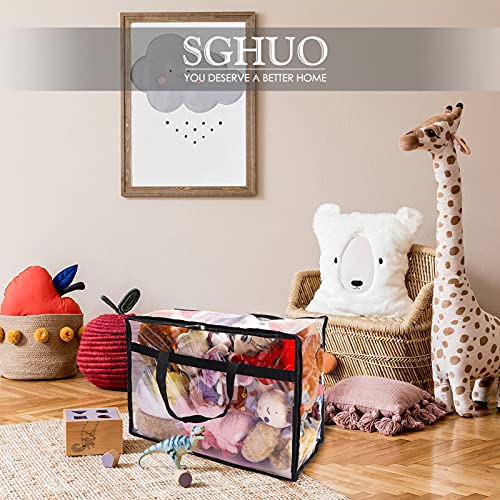 SGHUO Clear Zippered Storage Bag, Plastic Vinyl Clear Storage Bag for Blanket Clothes, Comforter, Bedding, Moving Bag with Zipper and Reinforced Handle (4pcs)