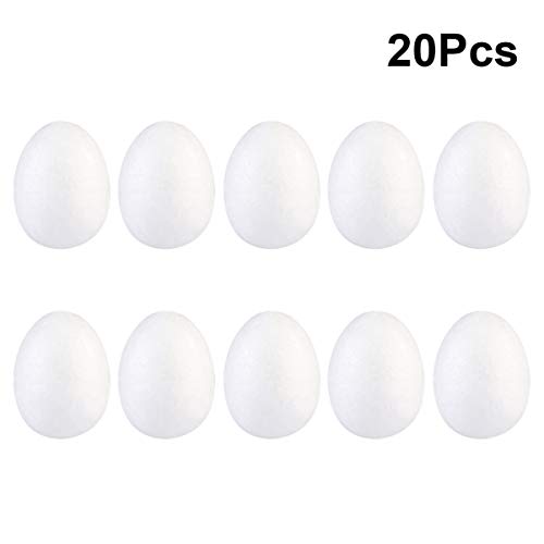 Amosfun 20pcs Eggs Egg Foam styrofoam Easter White Crafts Hide Squeak and for- Painting Egg DIY Easter Decor Solid Egg for- Kid Festival Craft (White, 6cm)