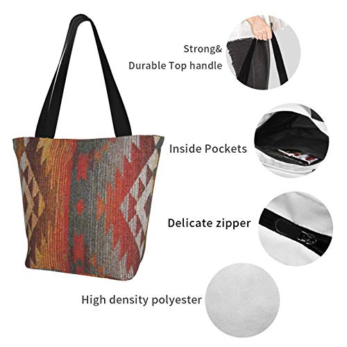 antcreptson Western Navajo Orange and Grey Southwest Decorative Canvas Tote Bag for Women Travel Work Shopping Grocery Top Handle Purses Large Totes Reusable Handbags Cotton Shoulder Bags