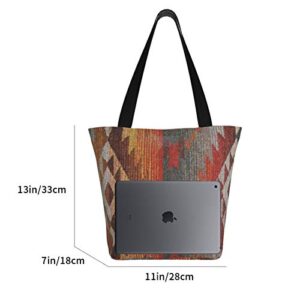 antcreptson Western Navajo Orange and Grey Southwest Decorative Canvas Tote Bag for Women Travel Work Shopping Grocery Top Handle Purses Large Totes Reusable Handbags Cotton Shoulder Bags