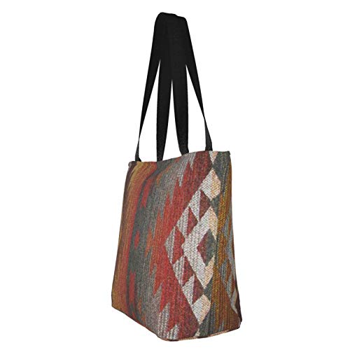 antcreptson Western Navajo Orange and Grey Southwest Decorative Canvas Tote Bag for Women Travel Work Shopping Grocery Top Handle Purses Large Totes Reusable Handbags Cotton Shoulder Bags