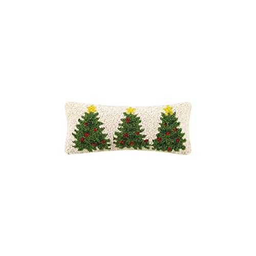 Peking Handicraft 31TG461C05OB Christmas Trees Hook Pillow, Blown-in Filled, 12-inch Width, Wool and Cotton