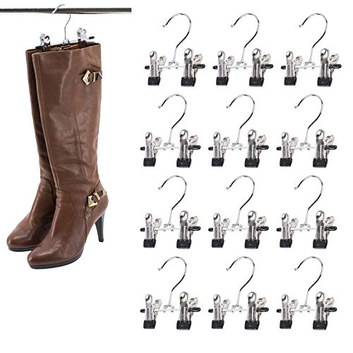 SUNTRADE Double Adjustable Clips Boots Hangers,Space Saving Boots Socks Bags Hanging Clips Boot Holder Boot Organizer,Set of 12 (12)