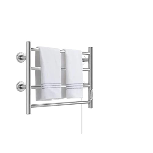 Towel Warmer 4 Bars Wall Mounted Heated Towel Racks for Bathroom Plug-in/Hardwired, Stainless Steel Hot Towel Rack with Timer Brushed Silver…