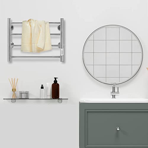 Towel Warmer 4 Bars Wall Mounted Heated Towel Racks for Bathroom Plug-in/Hardwired, Stainless Steel Hot Towel Rack with Timer Brushed Silver…