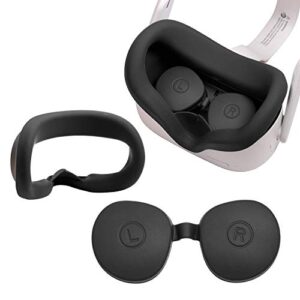 devansi vr silicone face cover with lens cover for oculus quest 2 sweat-proof face pad eye pad washable face cushion light-proof (black)