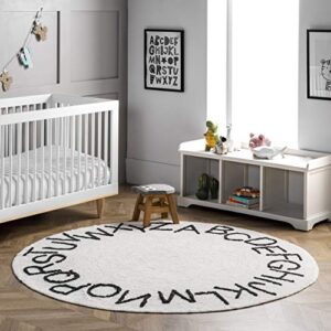 nuloom kids washable round alp area rug, 6' round, ivory