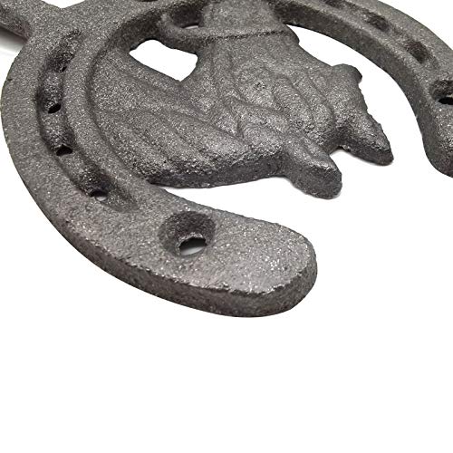 ROYHOO 2PCS Cast Iron Horse Head Horseshoe Double Key Coat Hooks Wall Hanger Clothes Rack