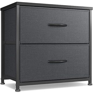 cubicubi dresser nightstand for bedroom, small kids bedroom fabric tall dresser 2 drawer storage tower organizer unit for hallway entryway closets, steel frame wood top, black grey