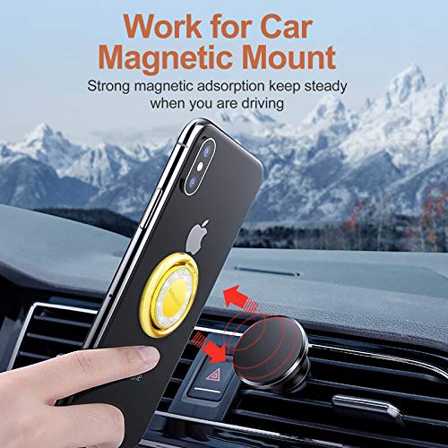 Nsiucion Cell Phone Ring Holder Stand, Glitter Finger Kickstand, 360 Degree Rotation Metal Ring Grip Holder for Magnetic Car Mount Compatible with All Smartphone (Gold)