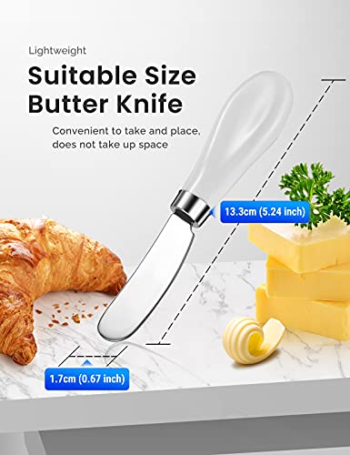 2 Pack Stainless Steel Butter Spreader Knife, Butter Knife with White Porcelain Handle, Cheese Butter Spreader Knives for Kitchen