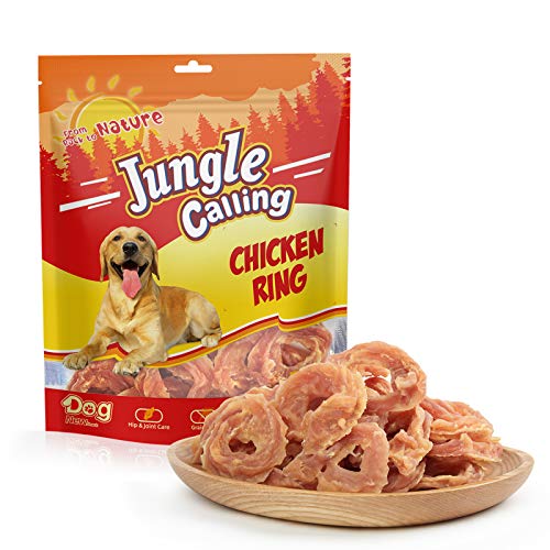 Jungle Calling Dog Treats Chicken Rings, Chewy Snacks for All Dogs Help Hip & Joint Health, Chicken Jerky for Dogs