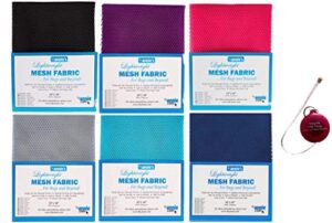 byannie's mesh fabric lightweight galaxy bundle-lipstick, parrot blue, pewter, tahiti, black and blast off blue 18" x 54" with tape measure bundle of 7 items galaxy