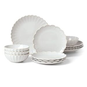 lenox french perle scallop 12-piece dinnerware set, 17.70 lb, white