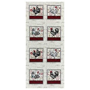 studio e fabrics le poulet rooster blocks 24'' panel fabric, cream