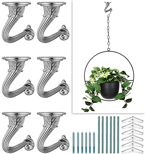 Qc Ceiling Hooks for Hanging Plants, 6 Sets Nickel Heavy Duty Swag Hooks with Hardware Including Screws and Toggle Wings