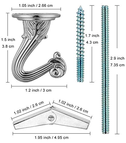 Qc Ceiling Hooks for Hanging Plants, 6 Sets Nickel Heavy Duty Swag Hooks with Hardware Including Screws and Toggle Wings