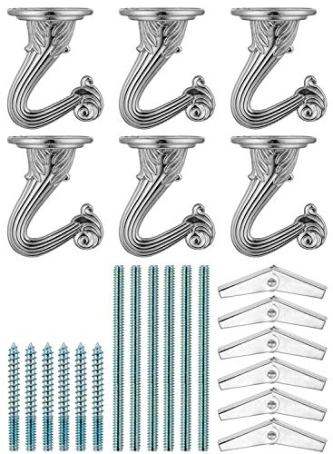 Qc Ceiling Hooks for Hanging Plants, 6 Sets Nickel Heavy Duty Swag Hooks with Hardware Including Screws and Toggle Wings