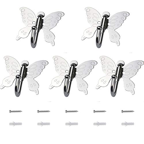 SUNUNICO Wall Hooks for Girls Bedroom, 5 Pack Coat Hooks Wall Mounted with 10 Pieces of Anchor Screws for Coat, Scarf, Hat, Towel, Robe, Key