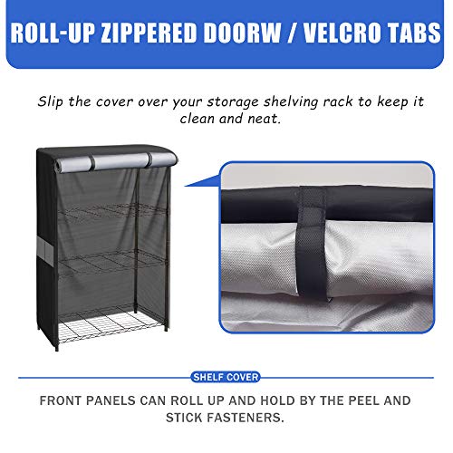 MOLLYAIR Shelf Cover with Side Pocket - Black Primary Color with Gray Middle Stitching,48x18x72 inch