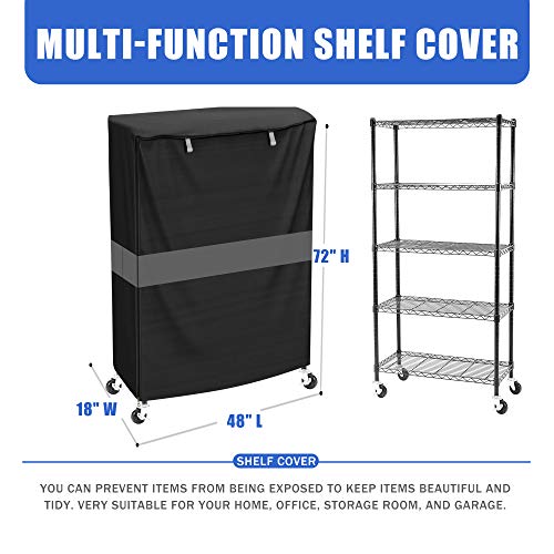 MOLLYAIR Shelf Cover with Side Pocket - Black Primary Color with Gray Middle Stitching,48x18x72 inch