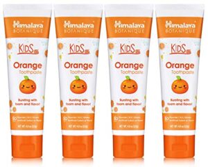 himalaya botanique kids toothpaste, orange flavor to reduce plaque and keep kids brushing longer, fluoride free, 4 oz, 4 pack