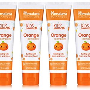 Himalaya Botanique Kids Toothpaste, Orange Flavor to Reduce Plaque and Keep Kids Brushing Longer, Fluoride Free, 4 oz, 4 Pack