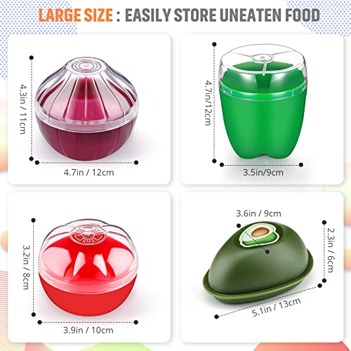 4 Pieces Silicone Fruit and Vegetable Shaped Savers, Storage Containers for Fridge, Avocado Green Pepper Tomato and Onion Keeper/Saver/Holder, Refrigerator Vegetable Crisper