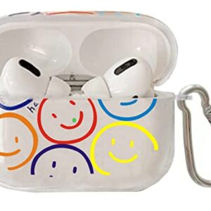 Cute Airpods Pro Smiley Face Case,JANDM Airpod Pro Clear Case Soft Silicone Cartoon Smooth Shockproof with Keychain Girls Women Case for Airpods Pro Charging Case