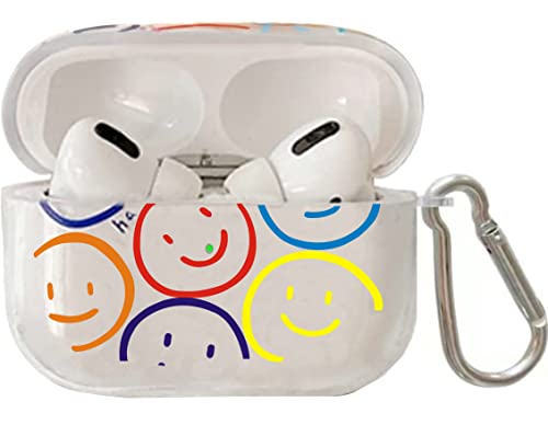 Cute Airpods Pro Smiley Face Case,JANDM Airpod Pro Clear Case Soft Silicone Cartoon Smooth Shockproof with Keychain Girls Women Case for Airpods Pro Charging Case