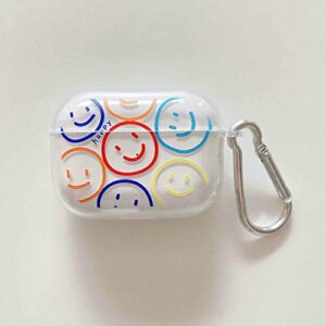 Cute Airpods Pro Smiley Face Case,JANDM Airpod Pro Clear Case Soft Silicone Cartoon Smooth Shockproof with Keychain Girls Women Case for Airpods Pro Charging Case