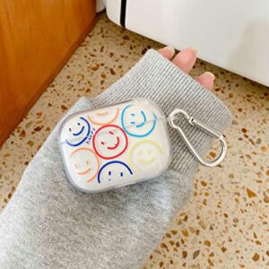 Cute Airpods Pro Smiley Face Case,JANDM Airpod Pro Clear Case Soft Silicone Cartoon Smooth Shockproof with Keychain Girls Women Case for Airpods Pro Charging Case