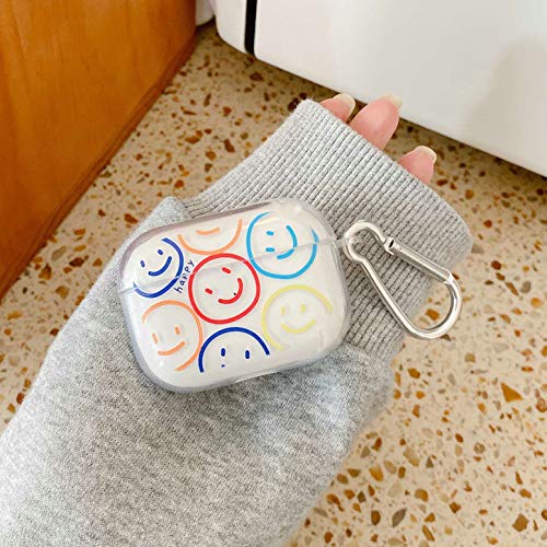 Cute Airpods Pro Smiley Face Case,JANDM Airpod Pro Clear Case Soft Silicone Cartoon Smooth Shockproof with Keychain Girls Women Case for Airpods Pro Charging Case