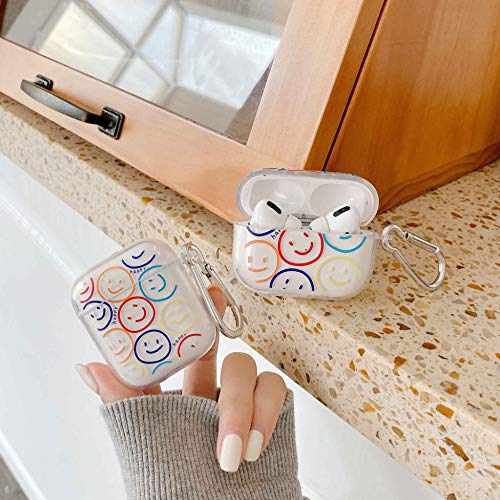 Cute Airpods Pro Smiley Face Case,JANDM Airpod Pro Clear Case Soft Silicone Cartoon Smooth Shockproof with Keychain Girls Women Case for Airpods Pro Charging Case